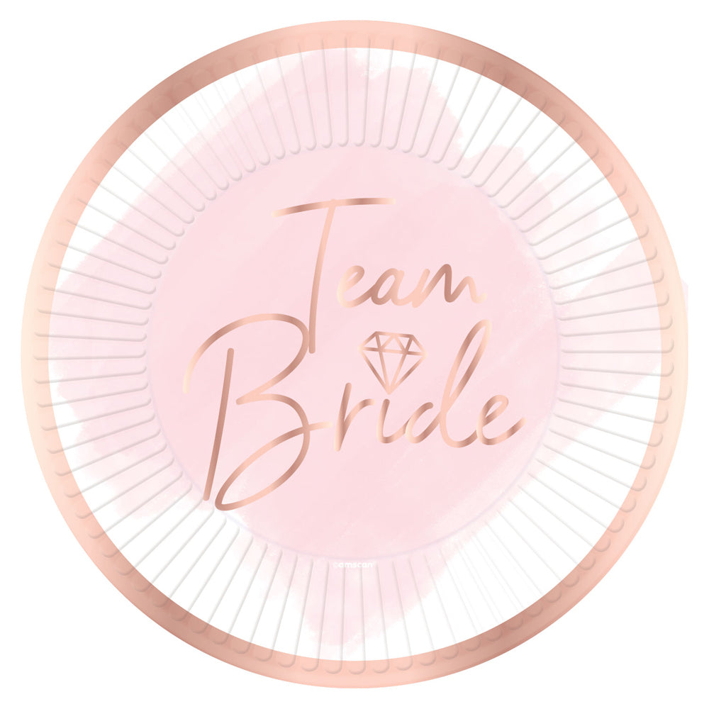 Team Bride Pink and Rose Gold Plates - 23cm - Pack of 8 – Party Packs