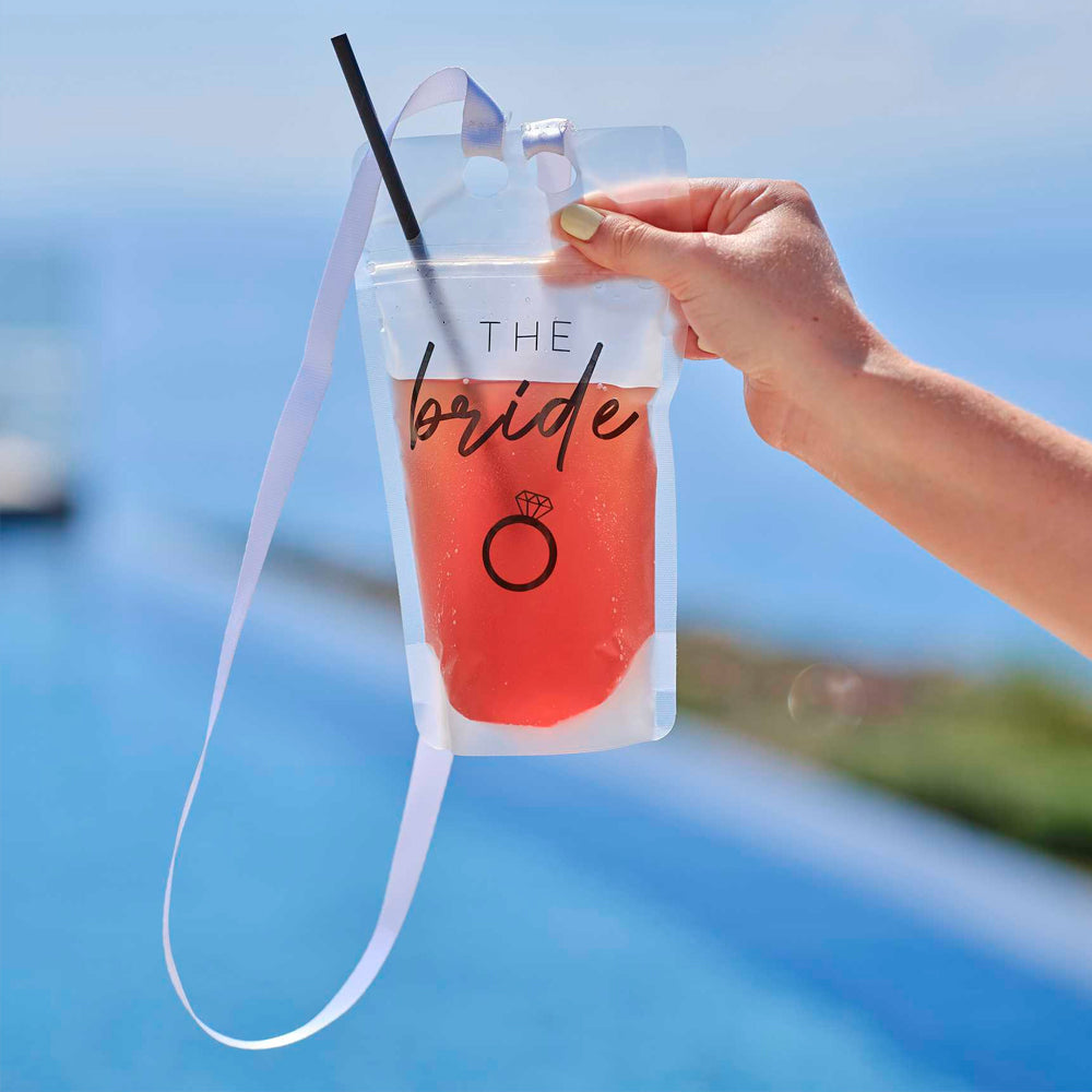 The Bride Hen Party Drink Pouch with Straw and Lanyard – Party Packs